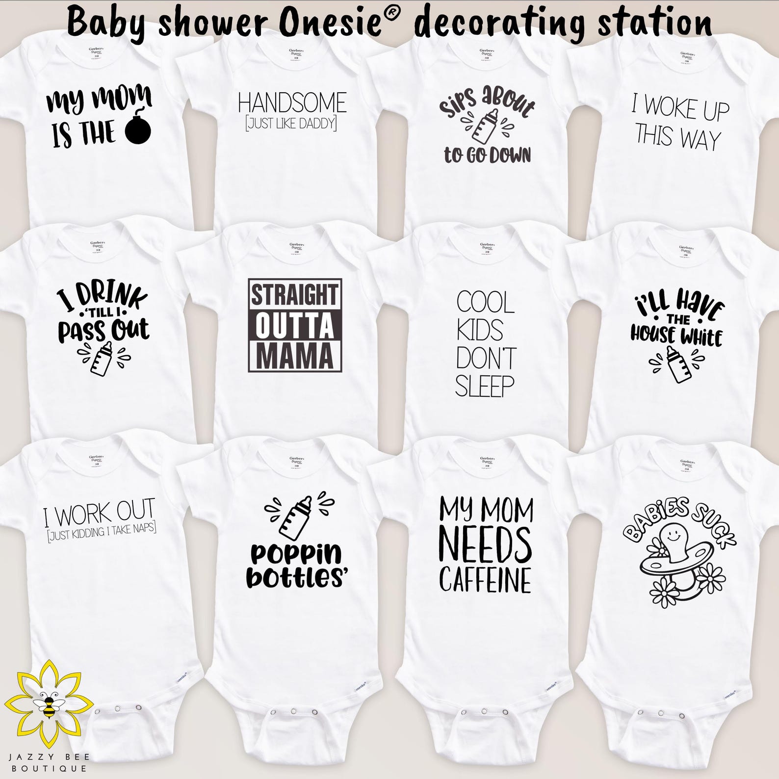 Baby Shower Onesie® Decorating Kit, Custom Iron-on Transfers, Funny DIY ...
