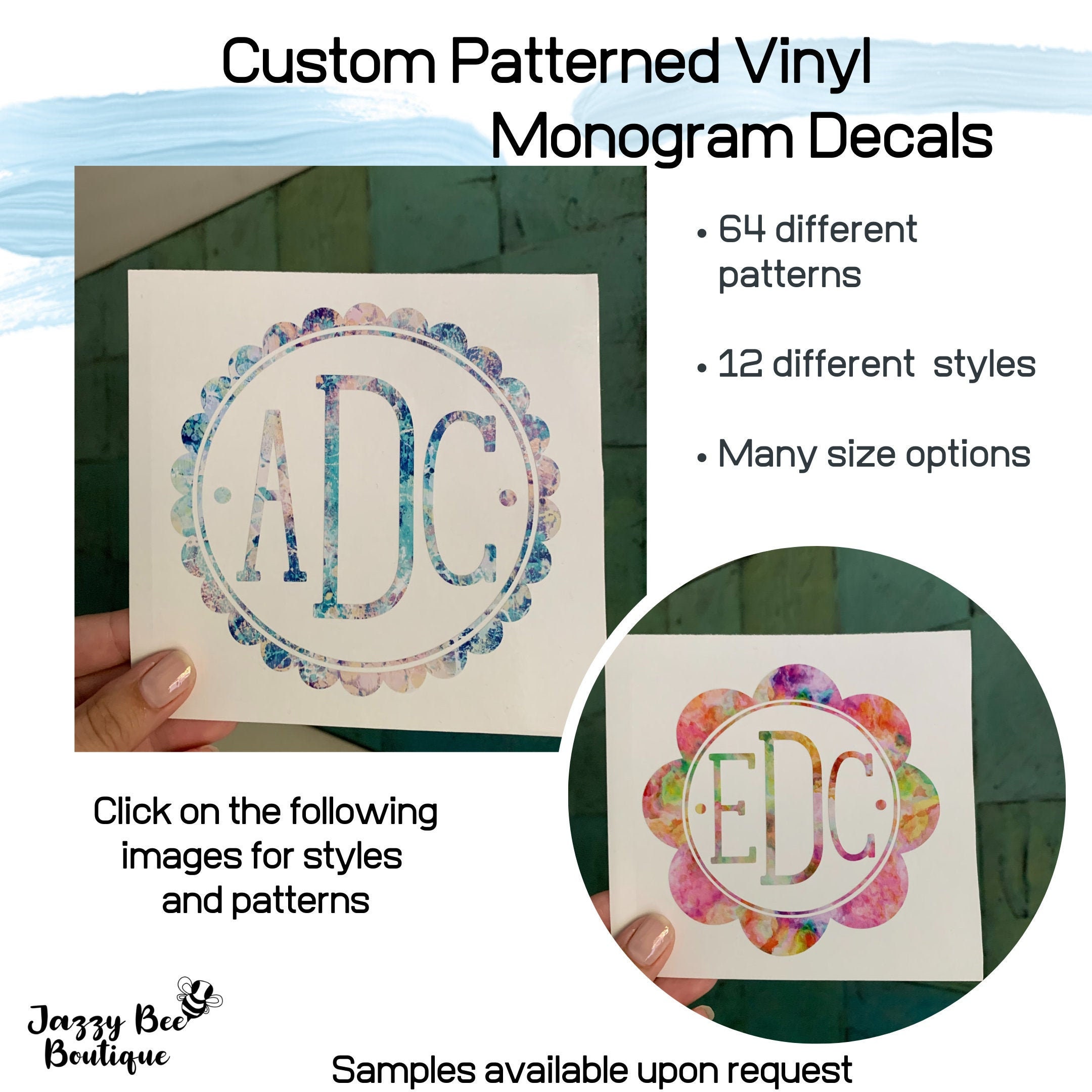 Patterned Monogram Vinyl Decal - Vinyl Decal, Personalized Vinyl Decal ...