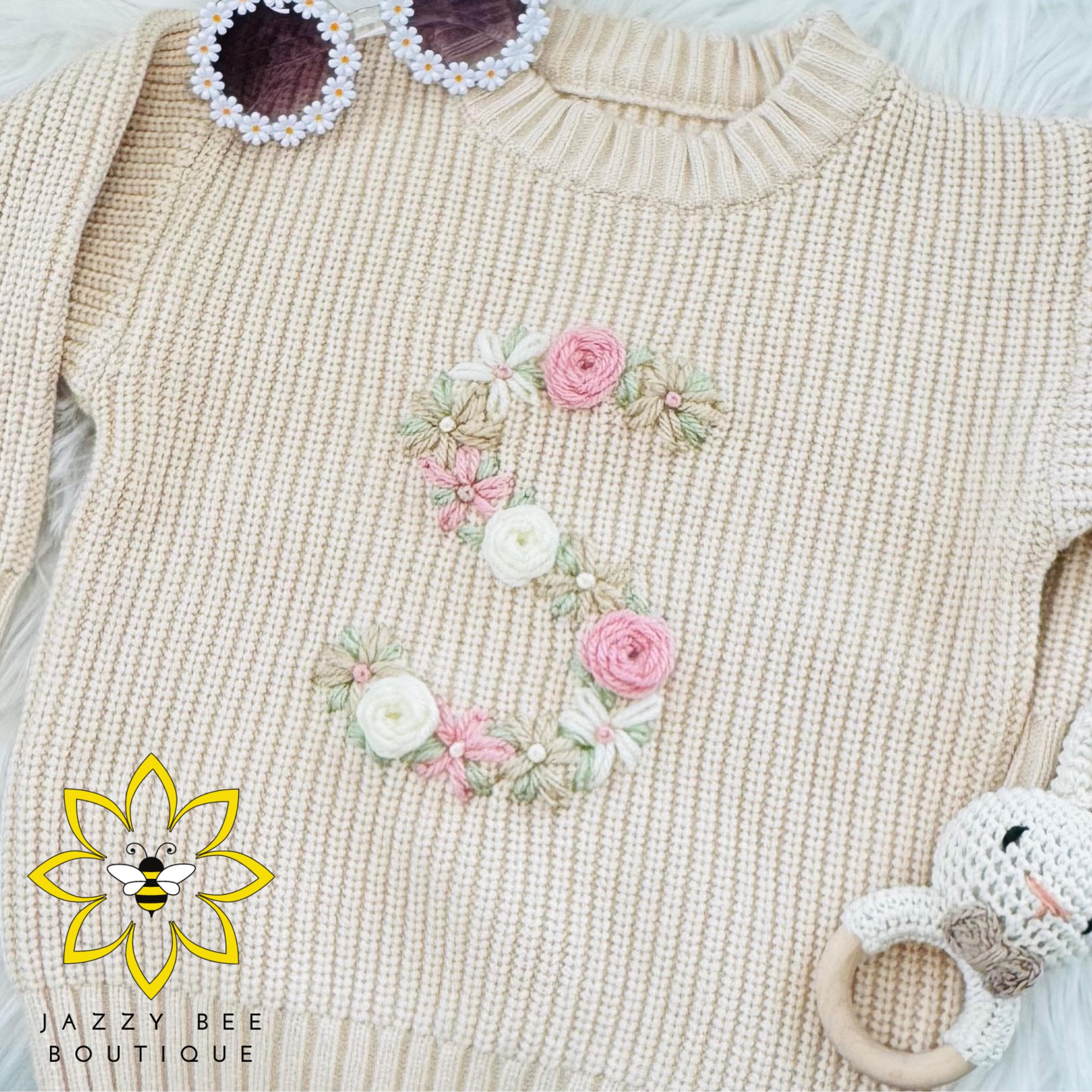 Personalized Hand Embroidered Sweater, Custom Floral Initial Baby ...