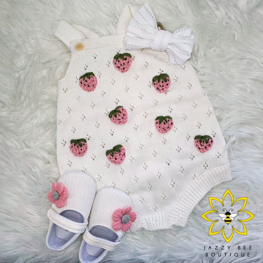 Hand Embroidered Strawberry Design Baby Romper, Custom Baby One Piece ...
