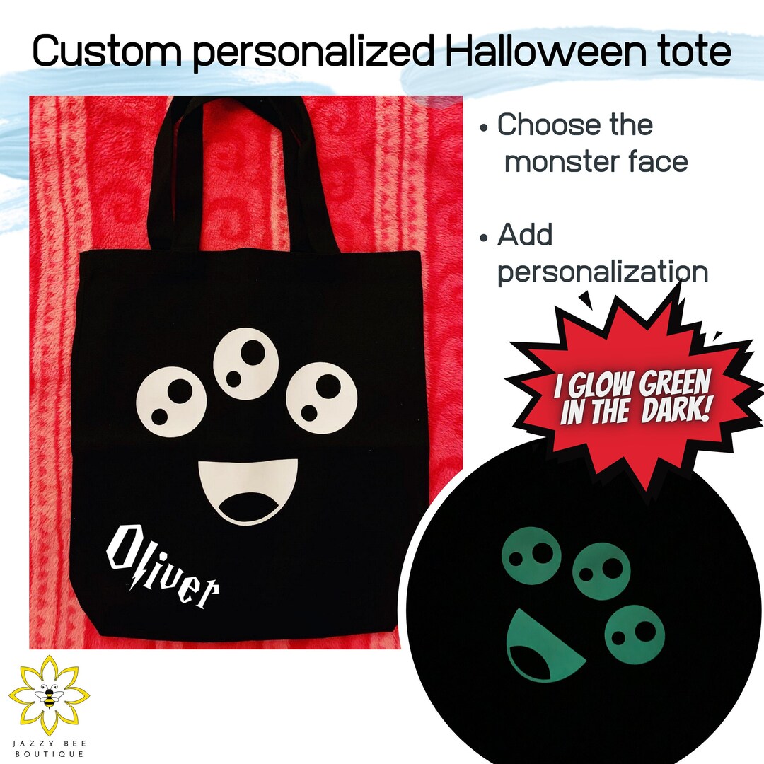 Halloween Canvas Tote Bag, Glow in the Dark Monster Halloween Tote Bag ...