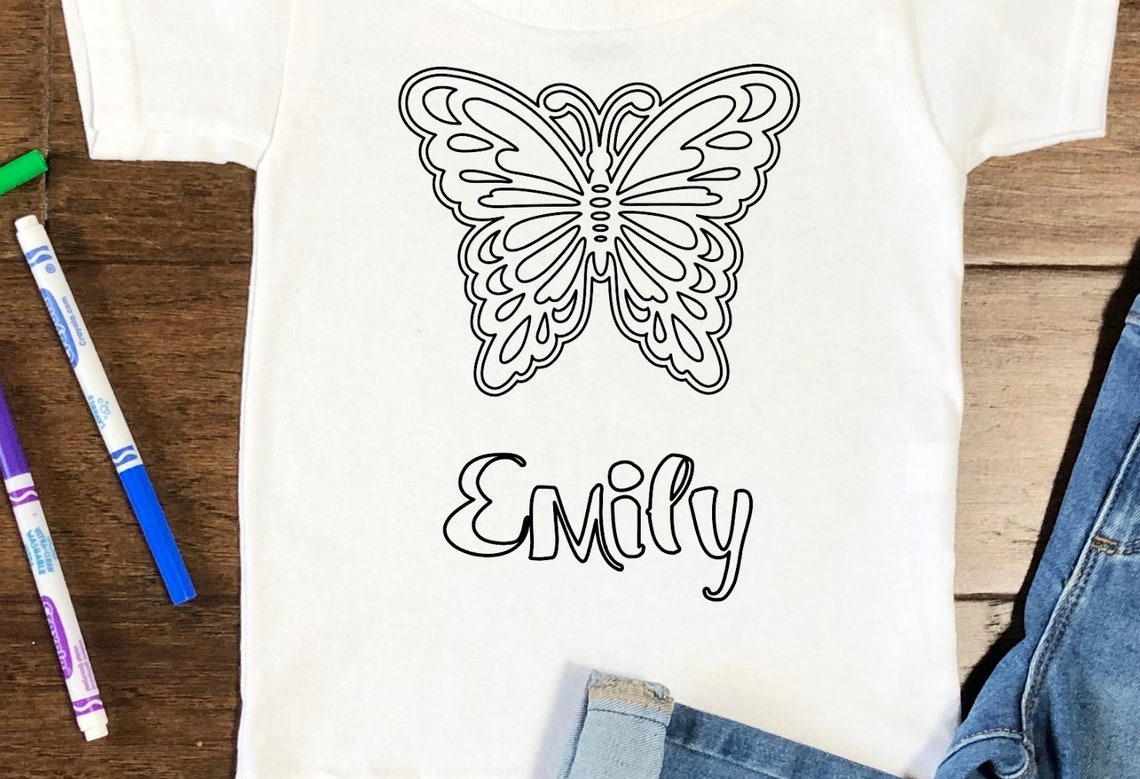 Custom Butterfly coloring shirt for kids Color your own | Etsy