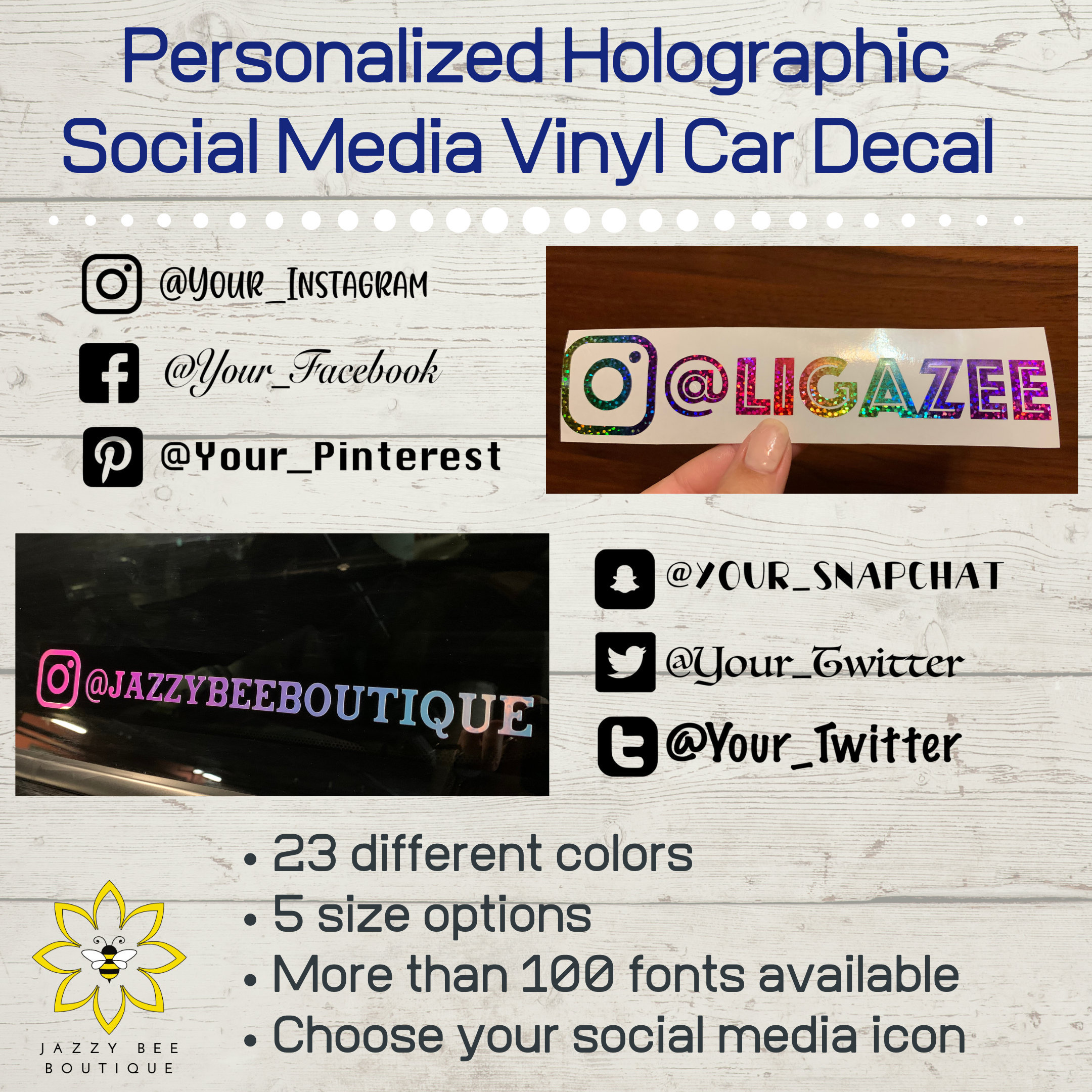 Holographic Personalized Social Media Car Decal (instagram, Facebook ...