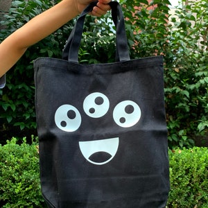 Halloween Canvas Tote Bag, Glow in the Dark Monster Halloween Tote Bag ...