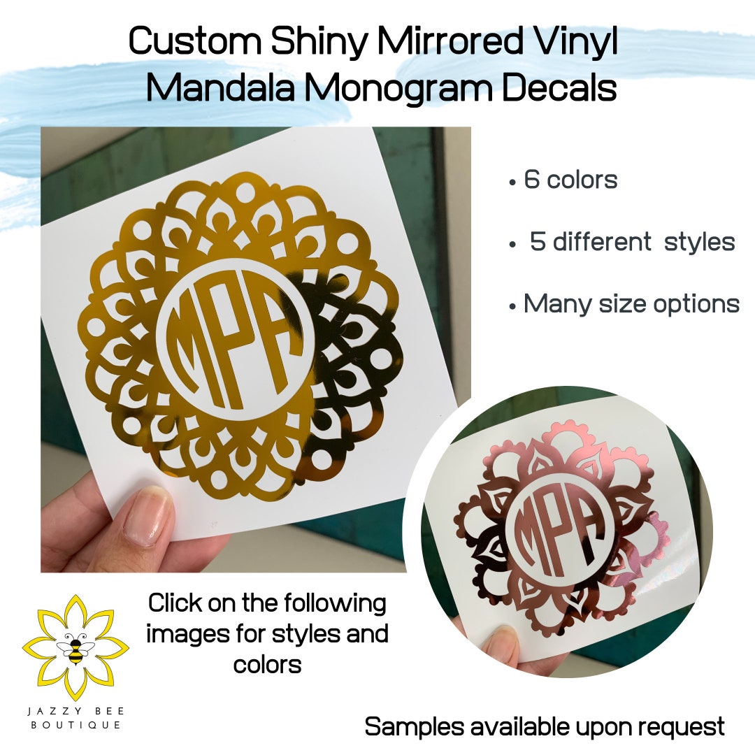 Shiny Mirrored Mandala Monogram Decal - Vinyl Monogram Decal, Monogram ...