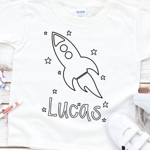 Custom Rocket Ship Coloring Shirt for Kids, Color Your Own Shirt ...