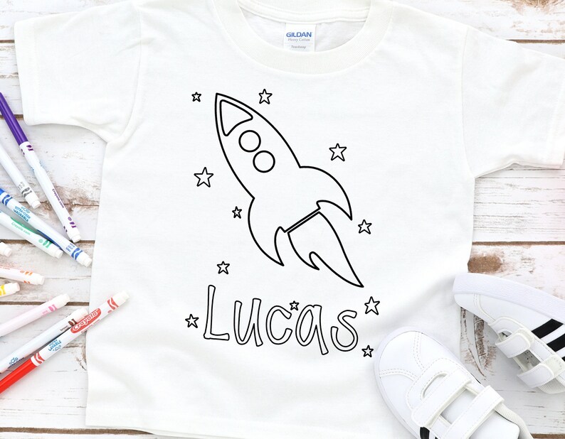Custom Rocket Ship Coloring Shirt for Kids, Color Your Own Shirt ...