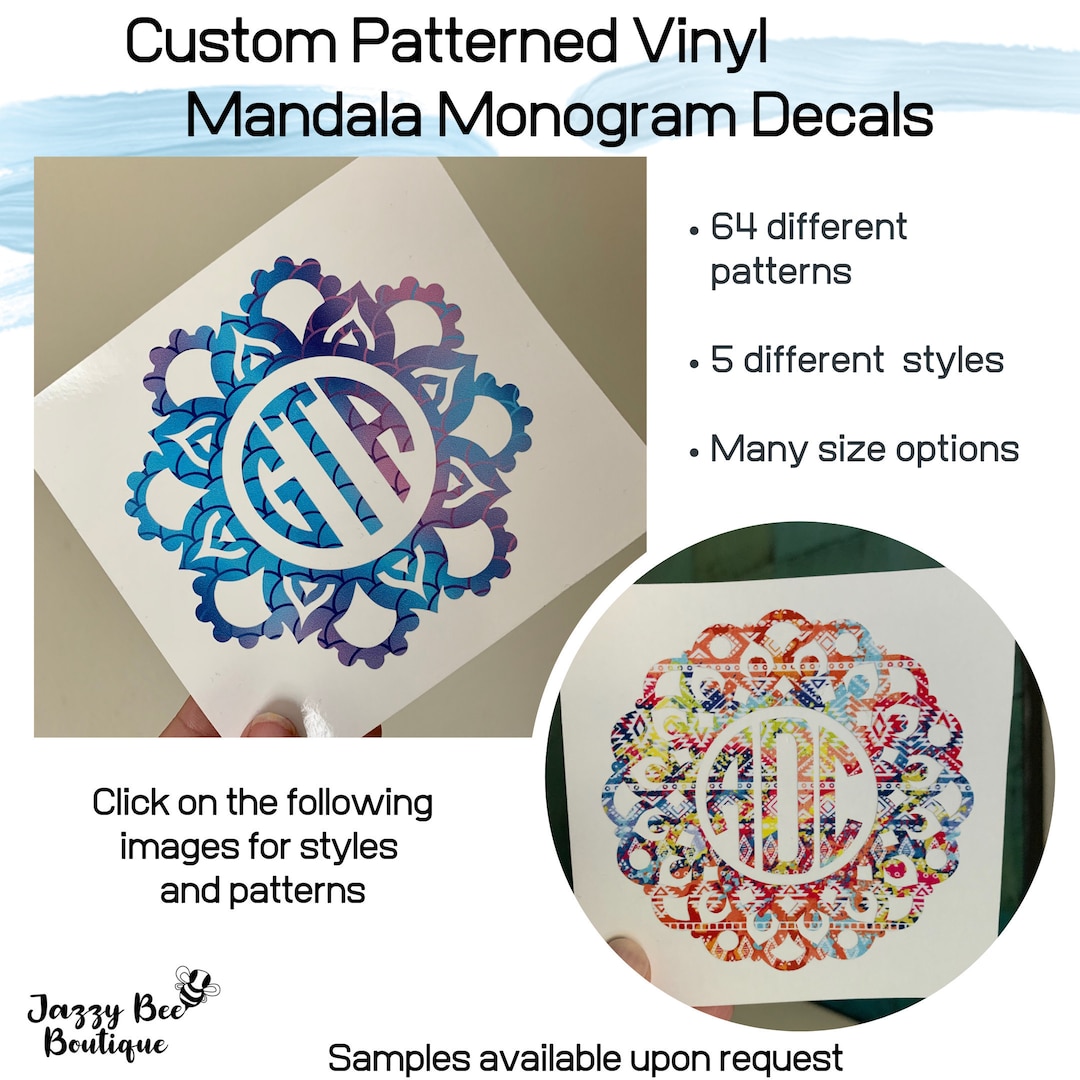 Patterned Mandala Monogram Vinyl Decal - Vinyl Decal, Personalized ...