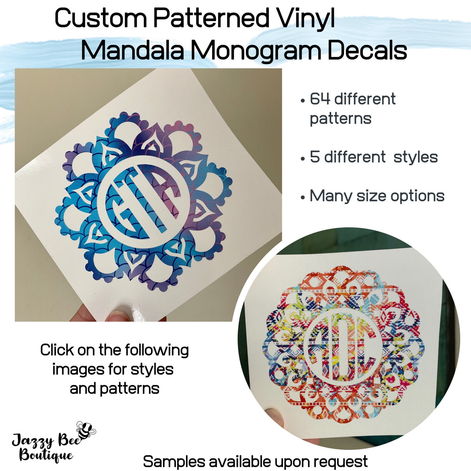 Patterned Mandala Monogram Vinyl Decal Vinyl Decal | Etsy