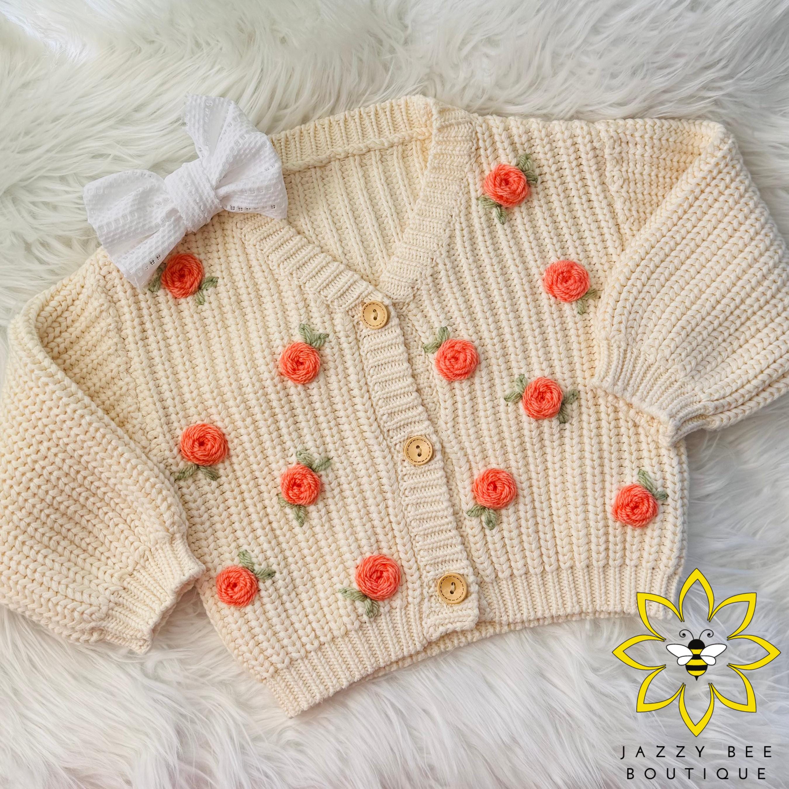 Personalized Hand Embroidered Cardigan, Custom Name Baby Sweater, Hand ...