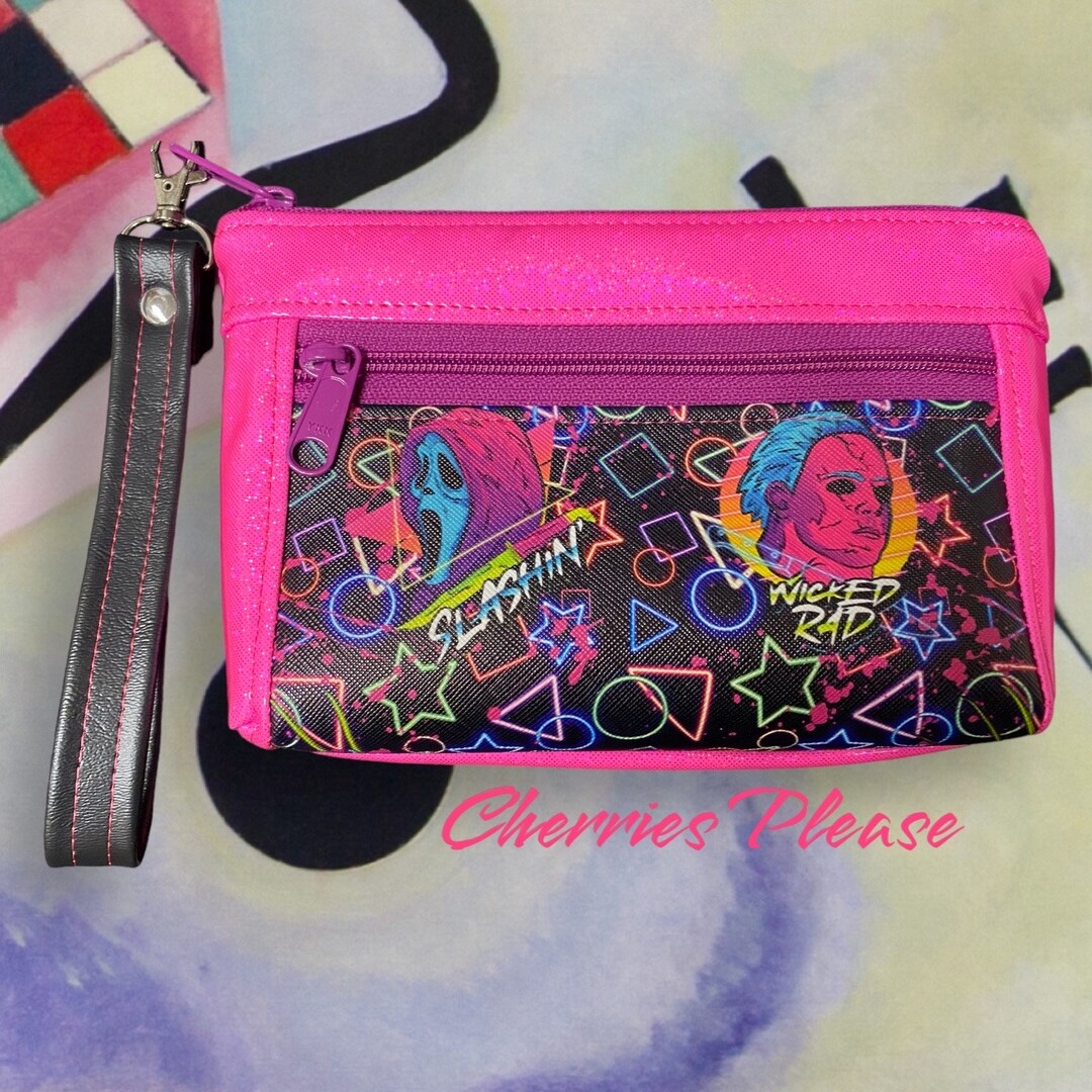 Devon Wristlet , 80’s Horror Purse, Geo Glitter Cell Phone Bag - Etsy