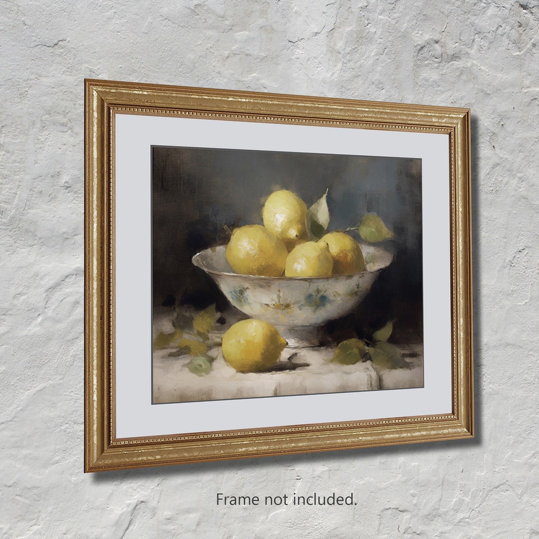 Still Life Lemons Country Kitchen Wall Decor / Rustic Decor 19th ...