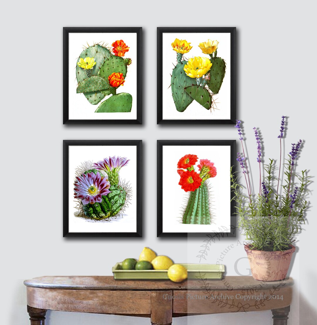 Southwest Decor Botanical Print Set of 4 Wall Art Cactus Yellow Orange ...