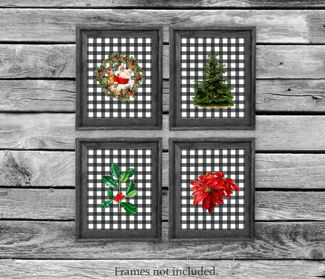 Rustic Farmhouse Buffalo Plaid Christmas Decor Set of 4 Unframed Wall ...