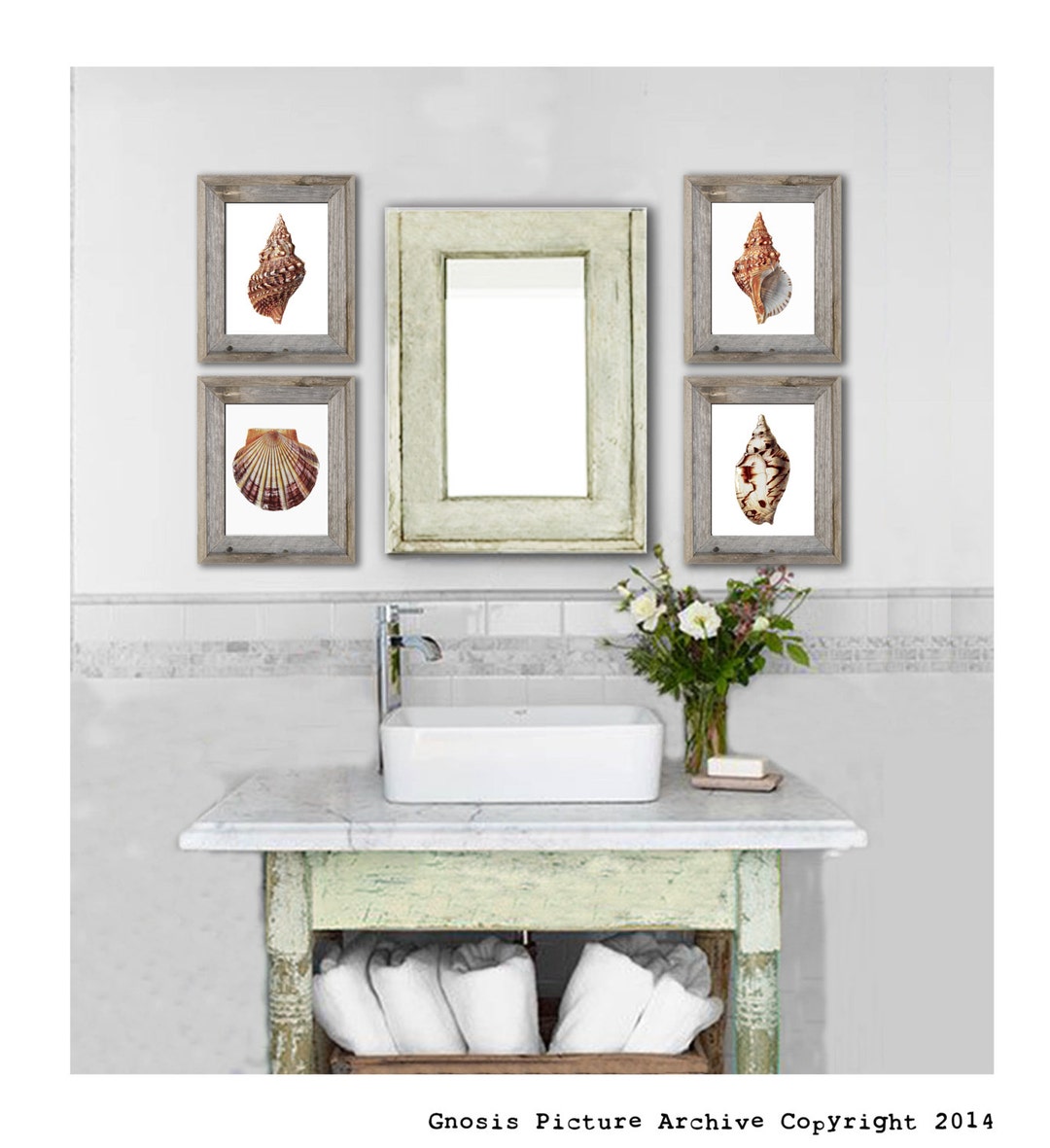 Set of 4 Seashell Wall Art Prints Beach Themed Bathroom Wall Hanging ...