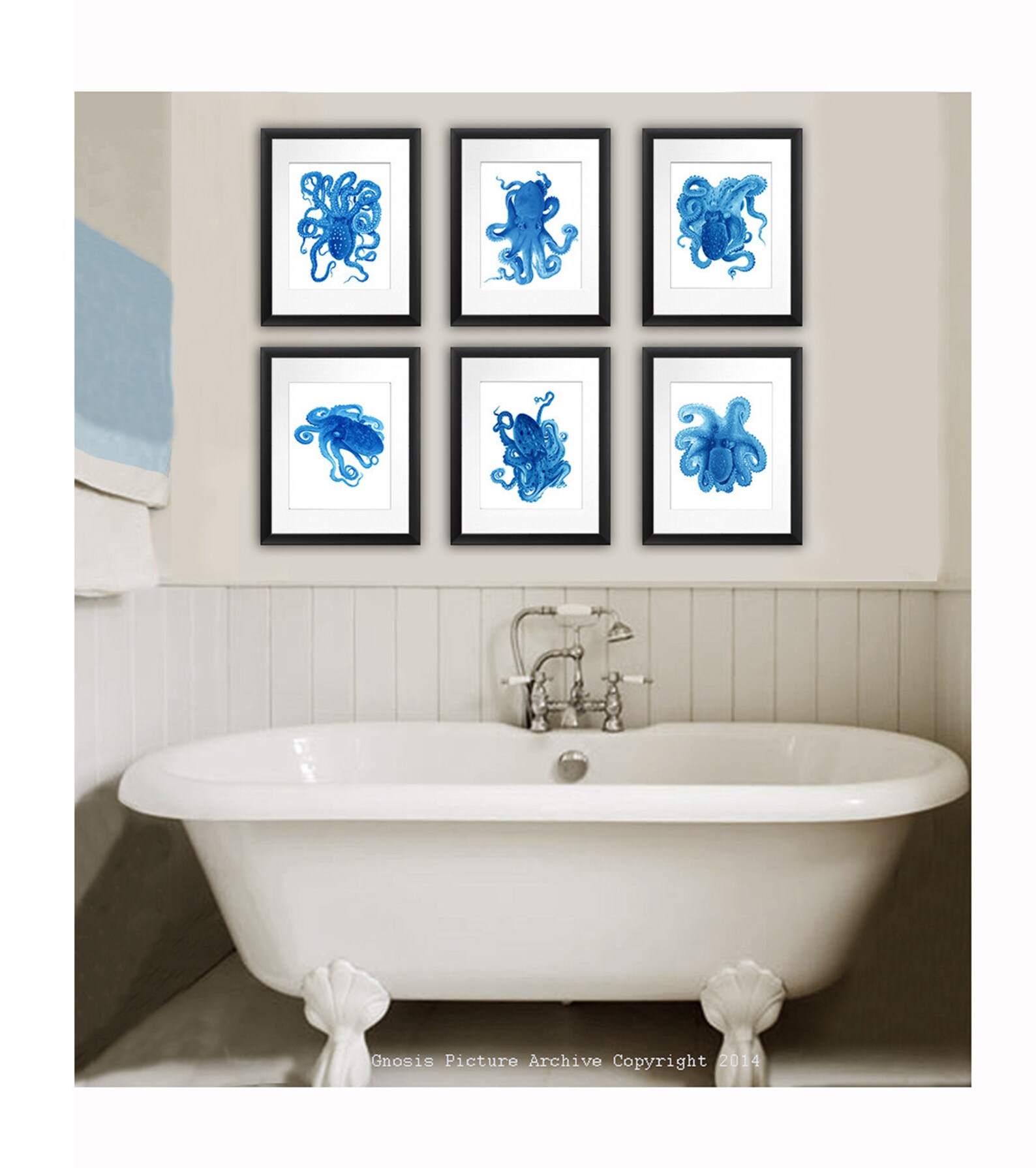 Blue Octopus Wall Decor Set of 6 Unframed Art Prints for - Etsy