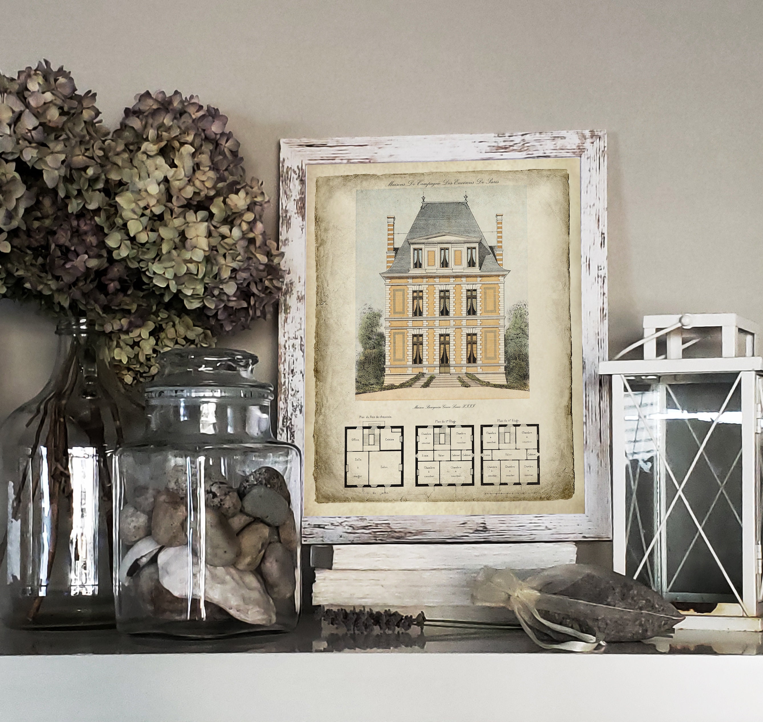 French Country Decor Wall Art Parisian Architectural Illustration House ...