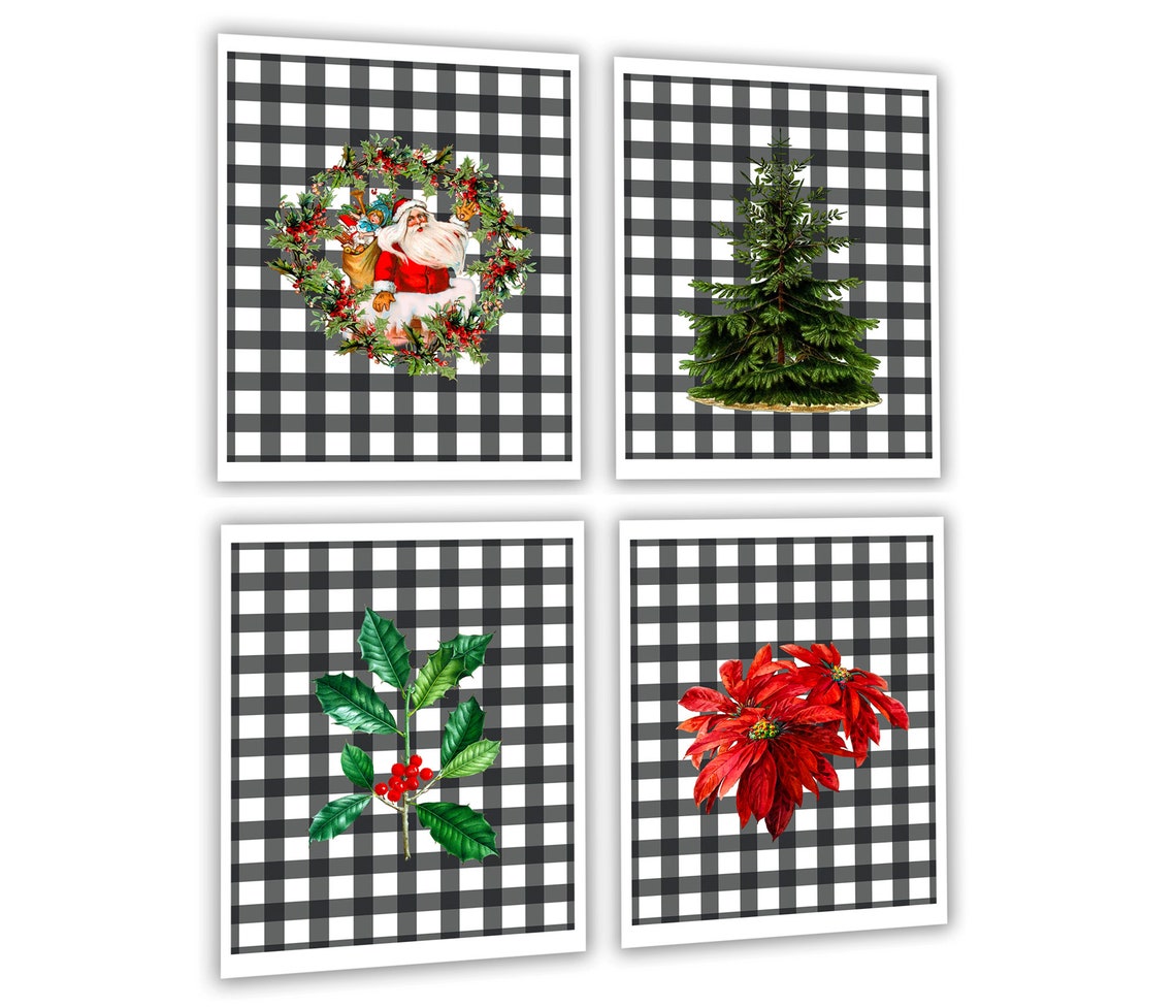 Rustic Farmhouse Buffalo Plaid Christmas Decor Set of 4 - Etsy