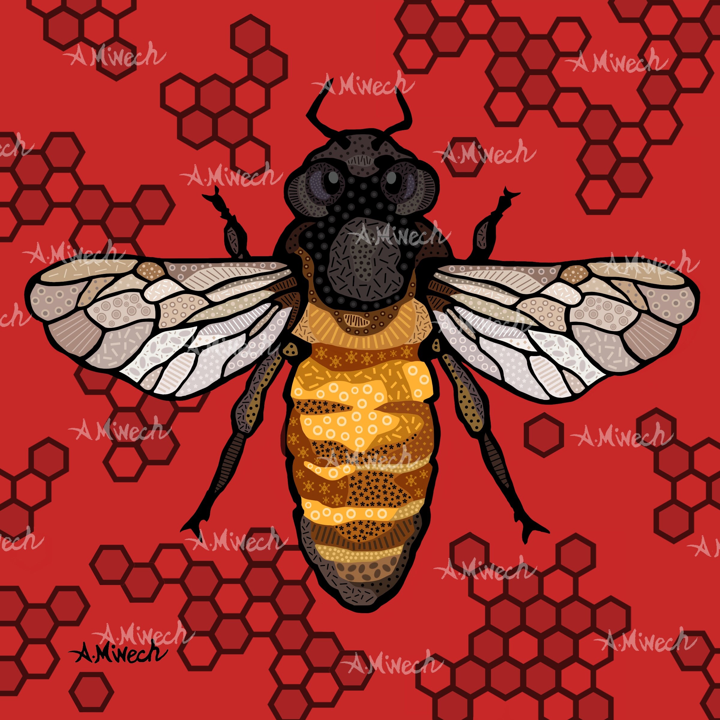 Red Bee Pop Art Print Honeybee Bumblebee - Etsy