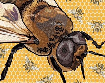 Bee on Red Pop Art Print Honeybee Bumblebee - Etsy