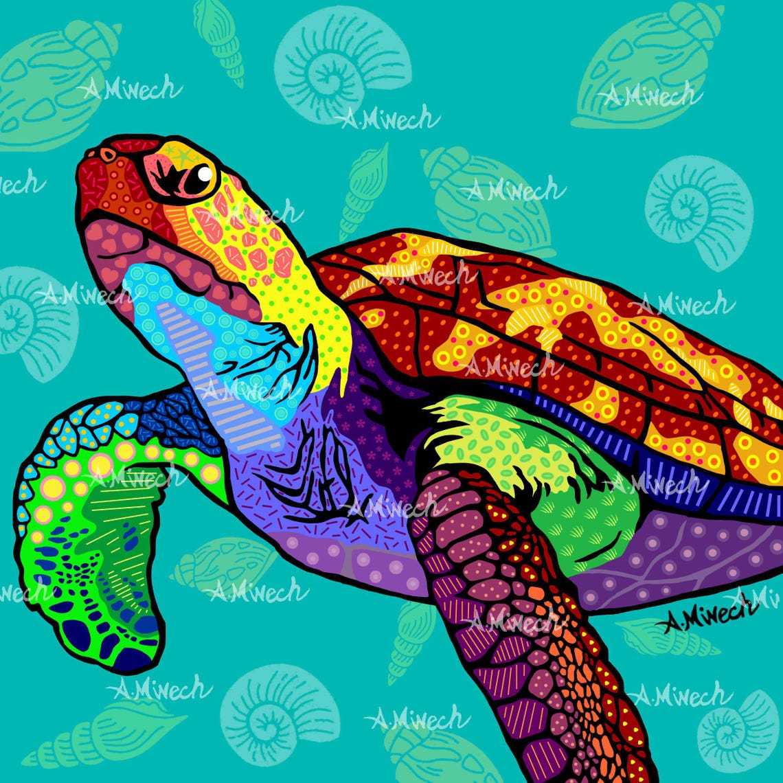 Sea Turtle Pop Art Print 8x8 - Etsy