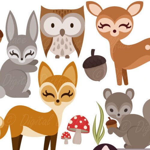 Woodland Forest Animal Clipart Owl Deer Fox Squirrel - Etsy Australia