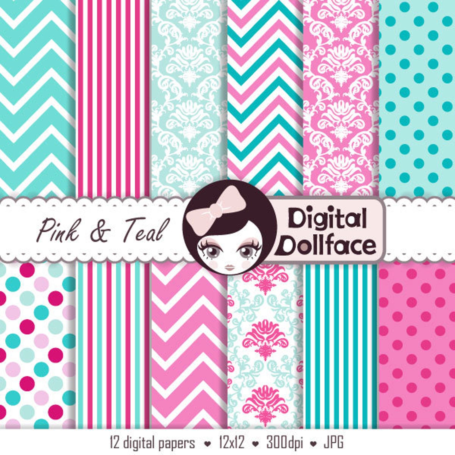 Pink and Teal Digital Paper for Birthday Party Nursery & | Etsy