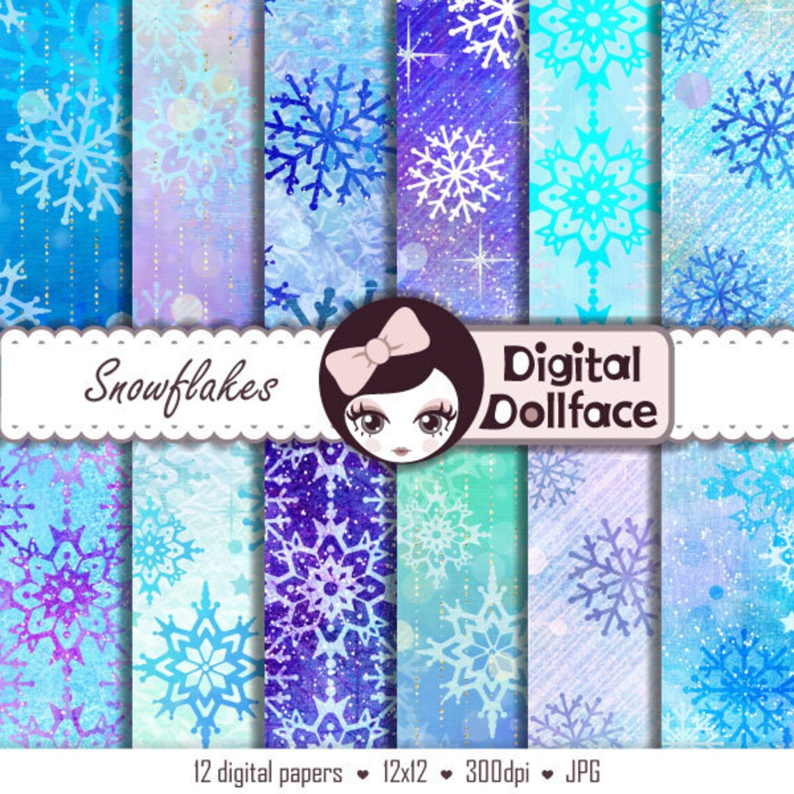 Winter Snowflake Digital Paper Let it Snow | Etsy