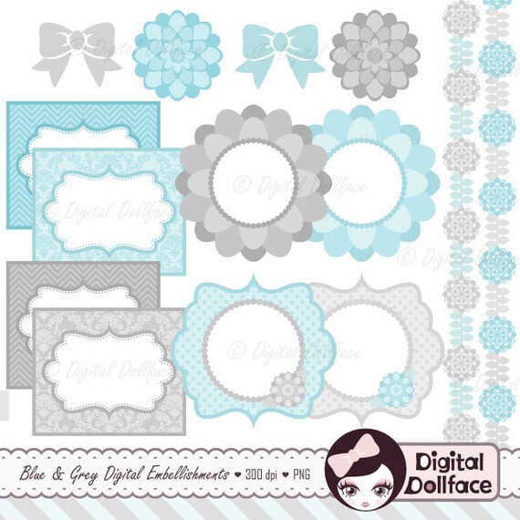 Baby Blue Frame Clip Art, Digital Elements, Floral Border Clipart Set ...