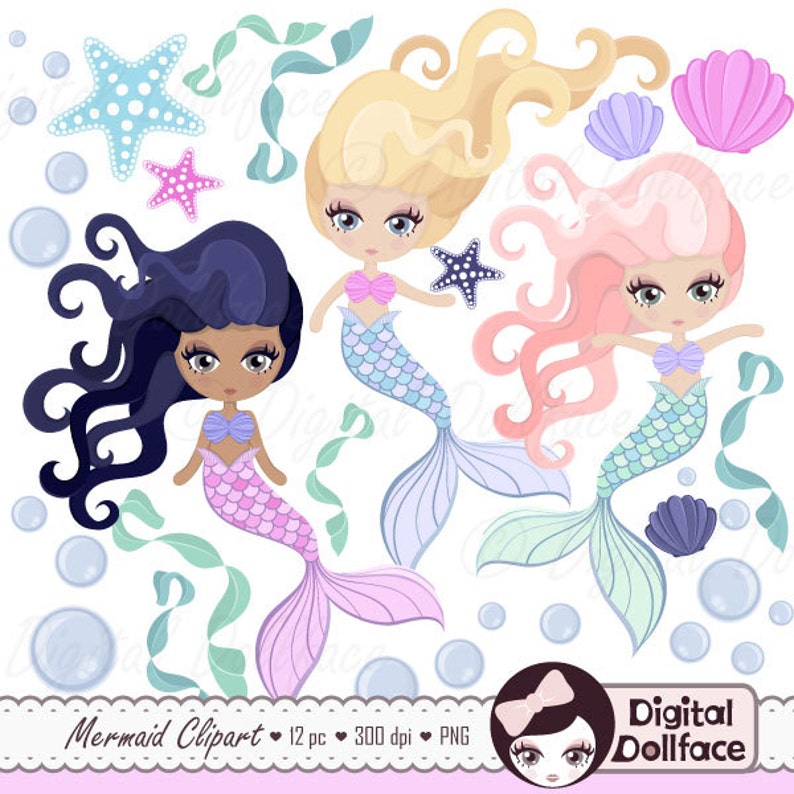 Digital Mermaid Clip Art Printable Mermaid Download Clipart - Etsy