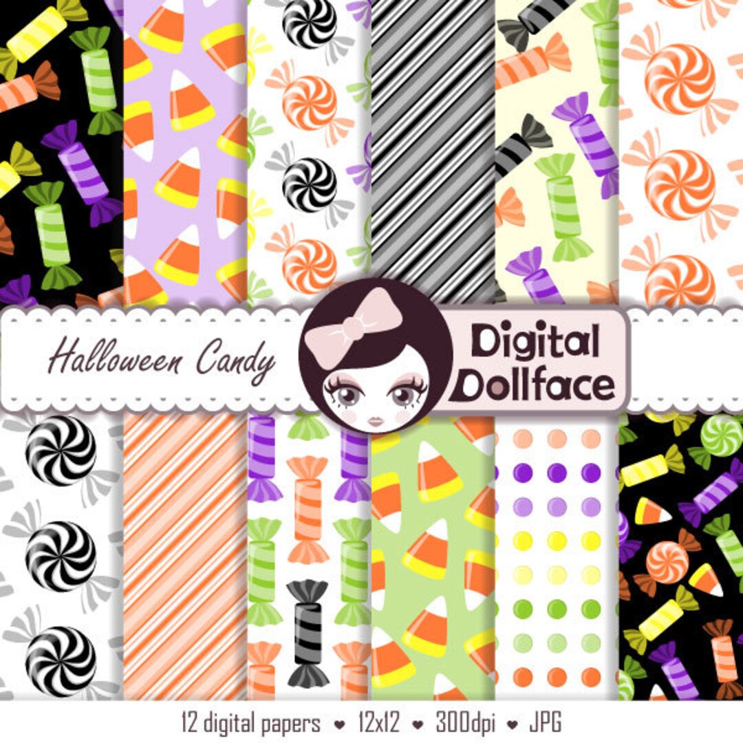 Halloween Scrapbook Paper Pack, Digital Halloween Candy, Printable ...