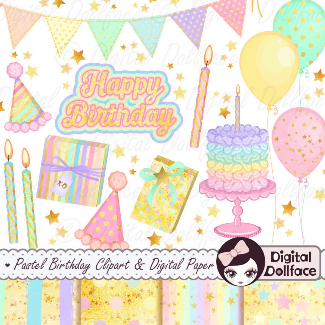 Pastel Birthday Clipart AND Digital Paper Kit / Happy Birthday - Etsy UK
