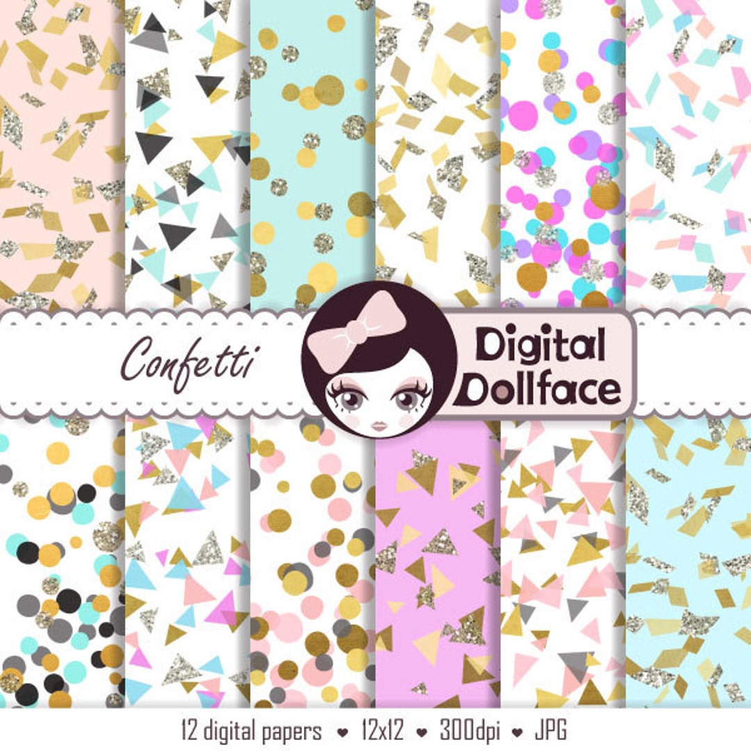 Gold Confetti Digital Paper, Glitter, Foil, Pink, and Mint Confetti ...