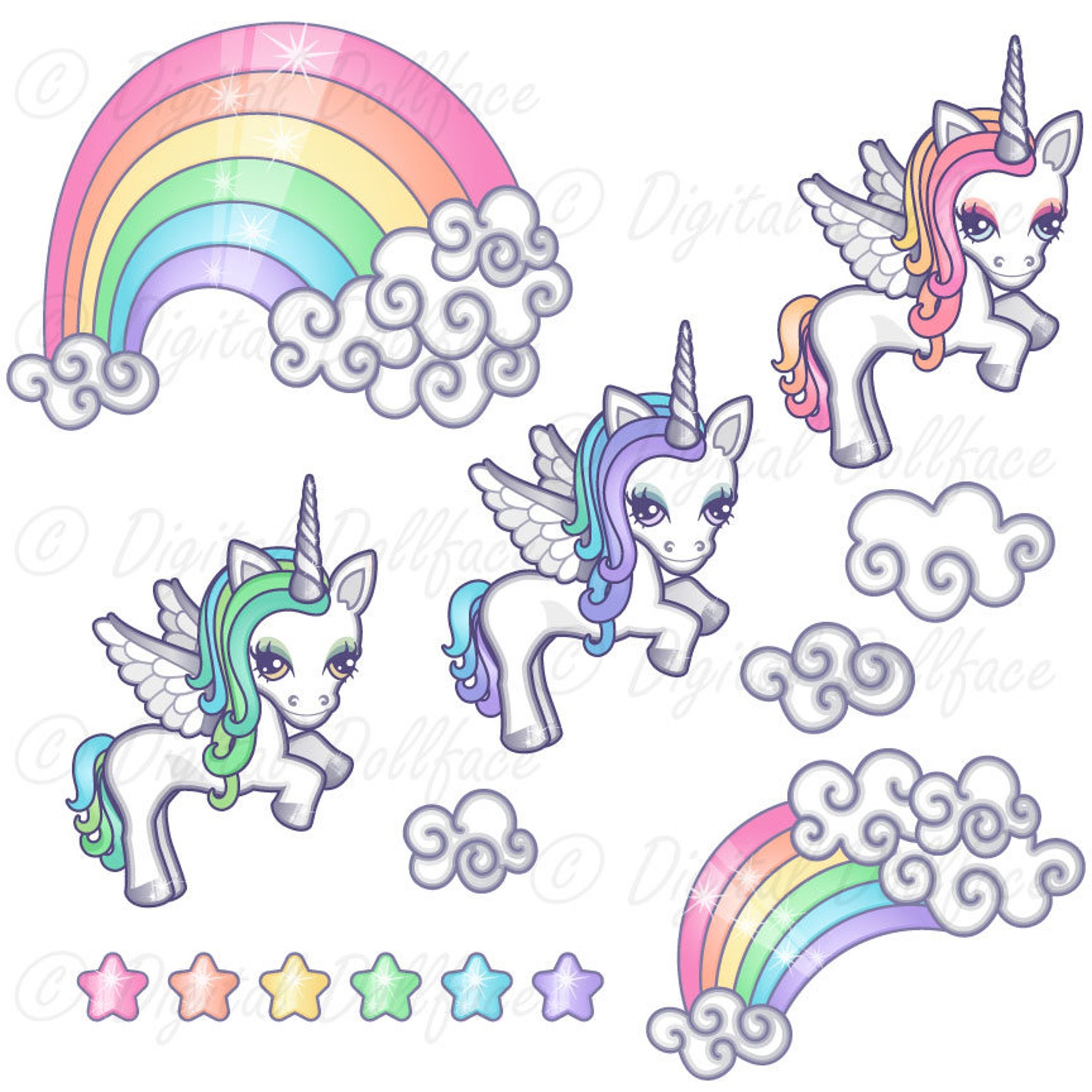 Kawaii / Cute Unicorn Clipart Pastel Rainbow / Unicorn - Etsy