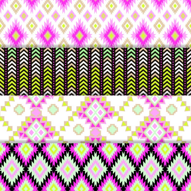 Aztec Digital Paper Pack Tribal Neon Geometric Printable - Etsy