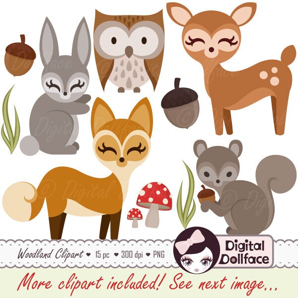 Woodland Forest Animal Clipart Owl Deer Fox Squirrel - Etsy Australia