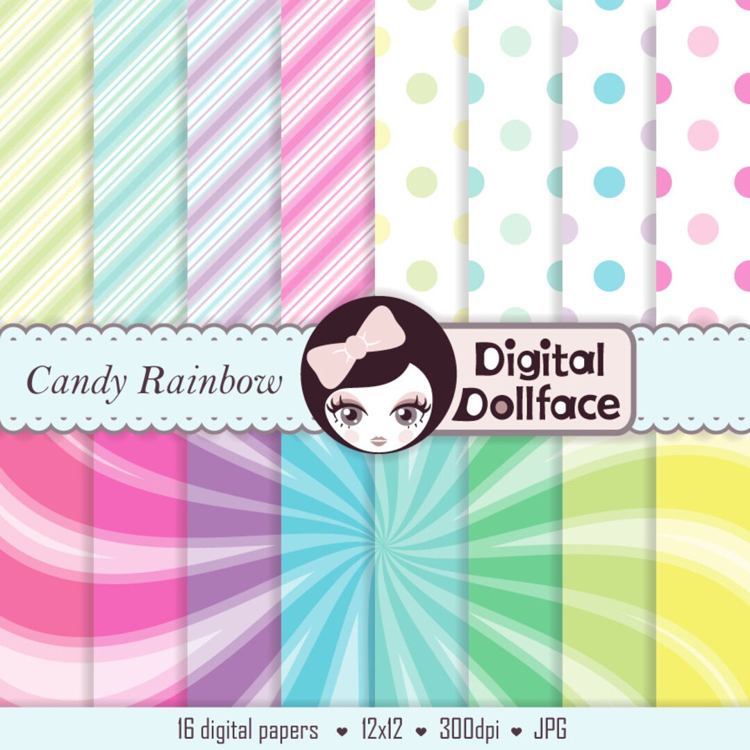 Digital Paper candy Stripes, Polka Dot, Rainbow scrapbook Paper Pack - Etsy