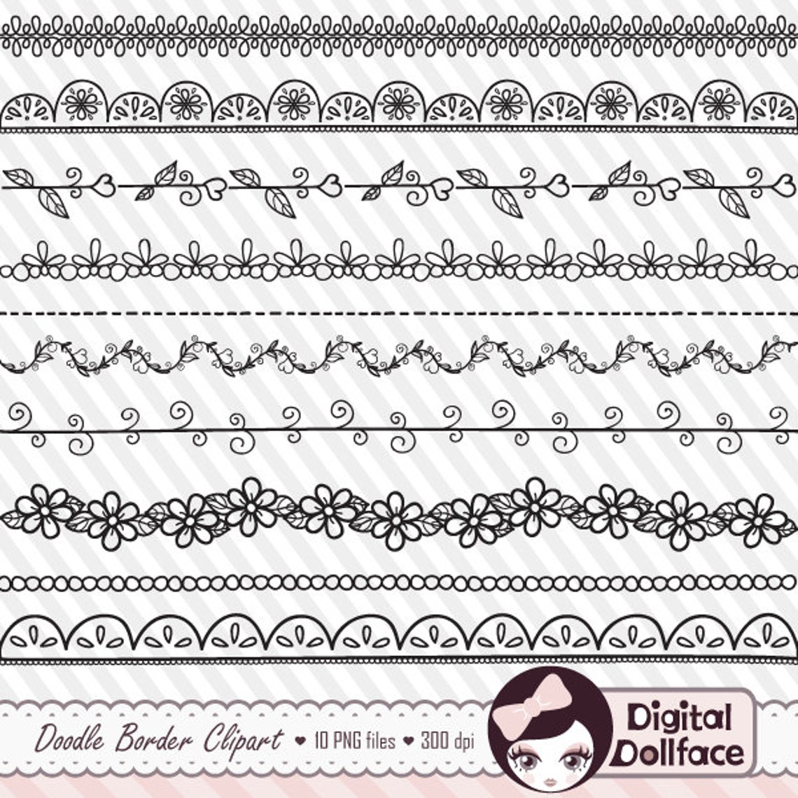 Digital Doodle Border Clip Art Hand Drawn Black Border - Etsy