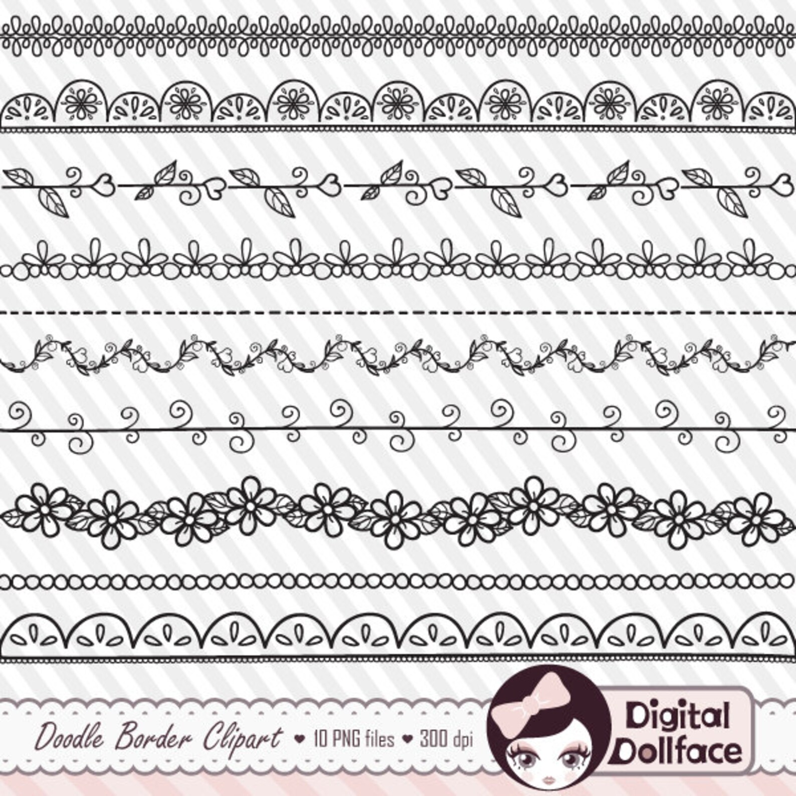 Digital Doodle Border Clip Art Hand Drawn Black Border - Etsy