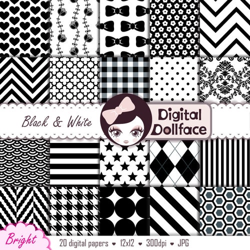 72 Black and White Digital Paper Pack. Patterns Scrapbooking - Etsy