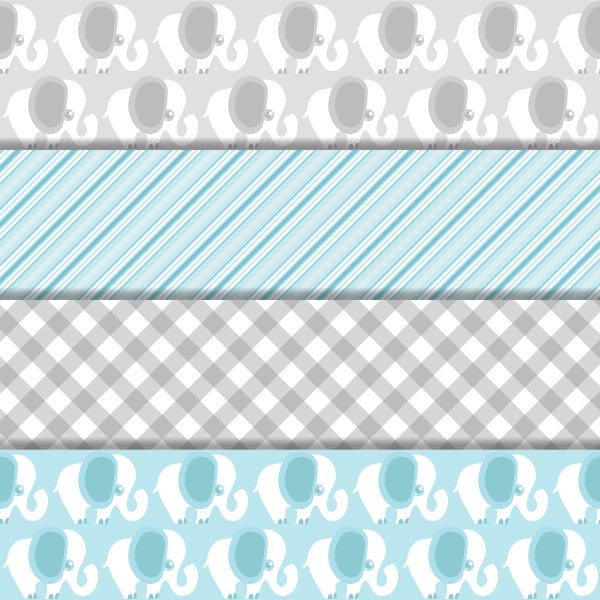 Baby Shower Digital Paper Teal Elephant Scrapbook Paper Baby | Etsy