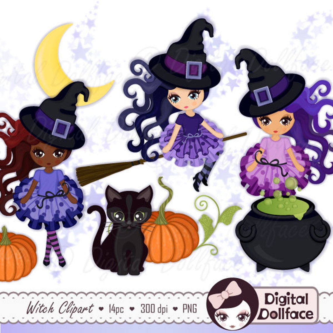 Halloween Clipart Witch Clip Art Witches Cauldron Pumpkin - Etsy