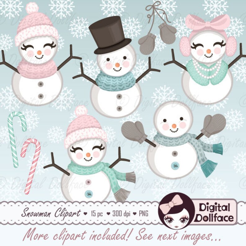 Christmas Snowman Clipart Snow / Winter Clipart Cozy Snowmen - Etsy