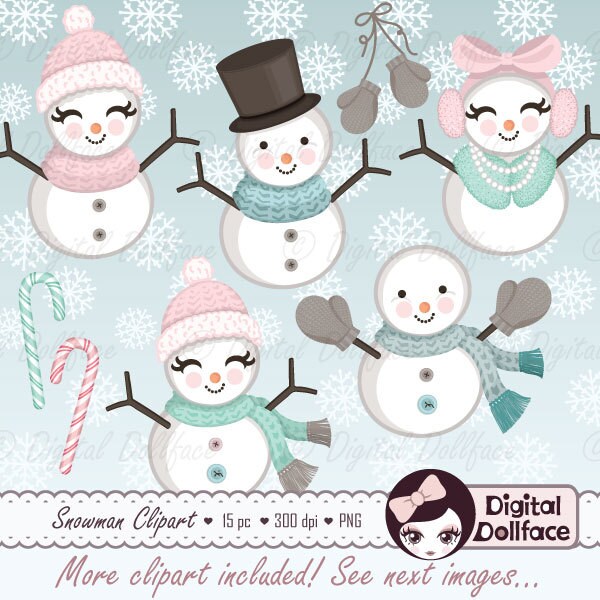 Christmas Snowman Clipart Snow / Winter Clipart Cozy Snowmen - Etsy