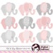 Pink and Grey Elephant Clipart, Baby Girl Clip Art Set, Commercial Use ...