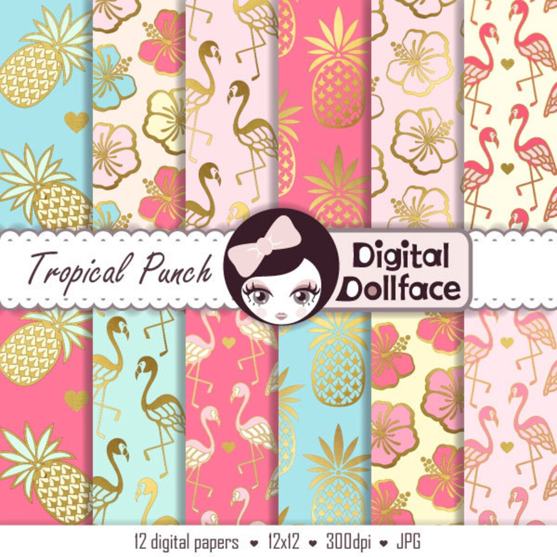 Flamingo Digital Paper Gold Pineapple Digital Paper: Summer - Etsy