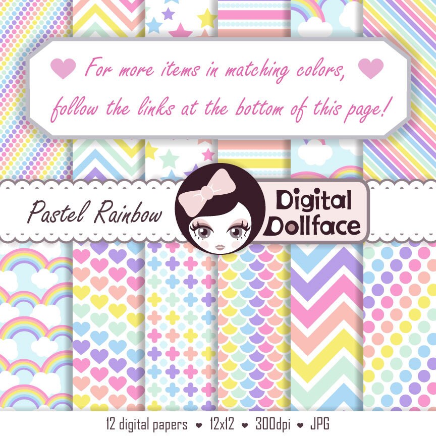 Heart Digital Paper Pastel Rainbow Background Digital Craft - Etsy