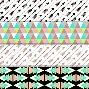 Modern Tribal Digital Paper, Arrows, Triangles, Neon Geometric, Aztec ...