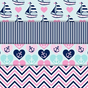 Nautical Baby Shower Digital Paper, Girl Scrapbook, Pink, Blue & Aqua ...