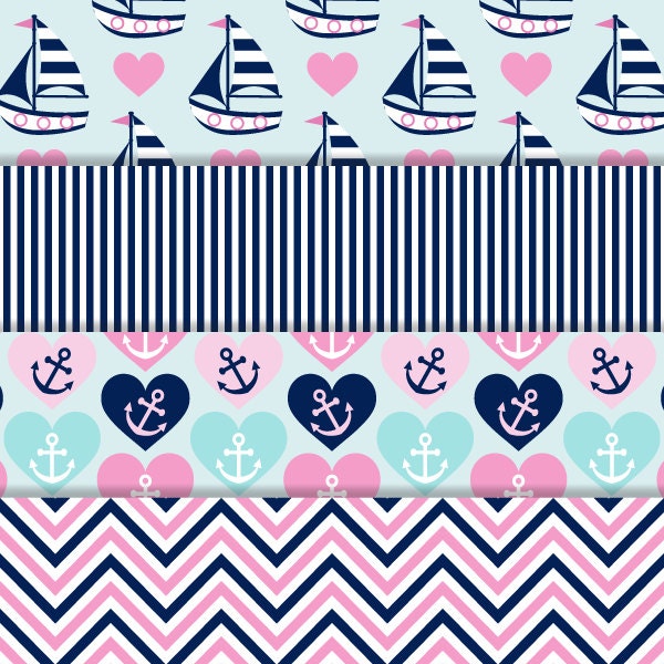 Nautical Baby Shower Digital Paper Girl Scrapbook Pink Blue | Etsy